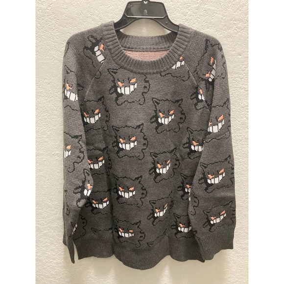Unbranded | Shirts | Gengar Crew Knit Sweater Pokmon Xxl Gray Pullover ...